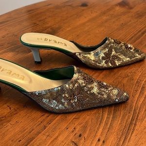 Drama | Shoes | Drama Unique Embroidered Gold Green Beaded Mule Slip On ...